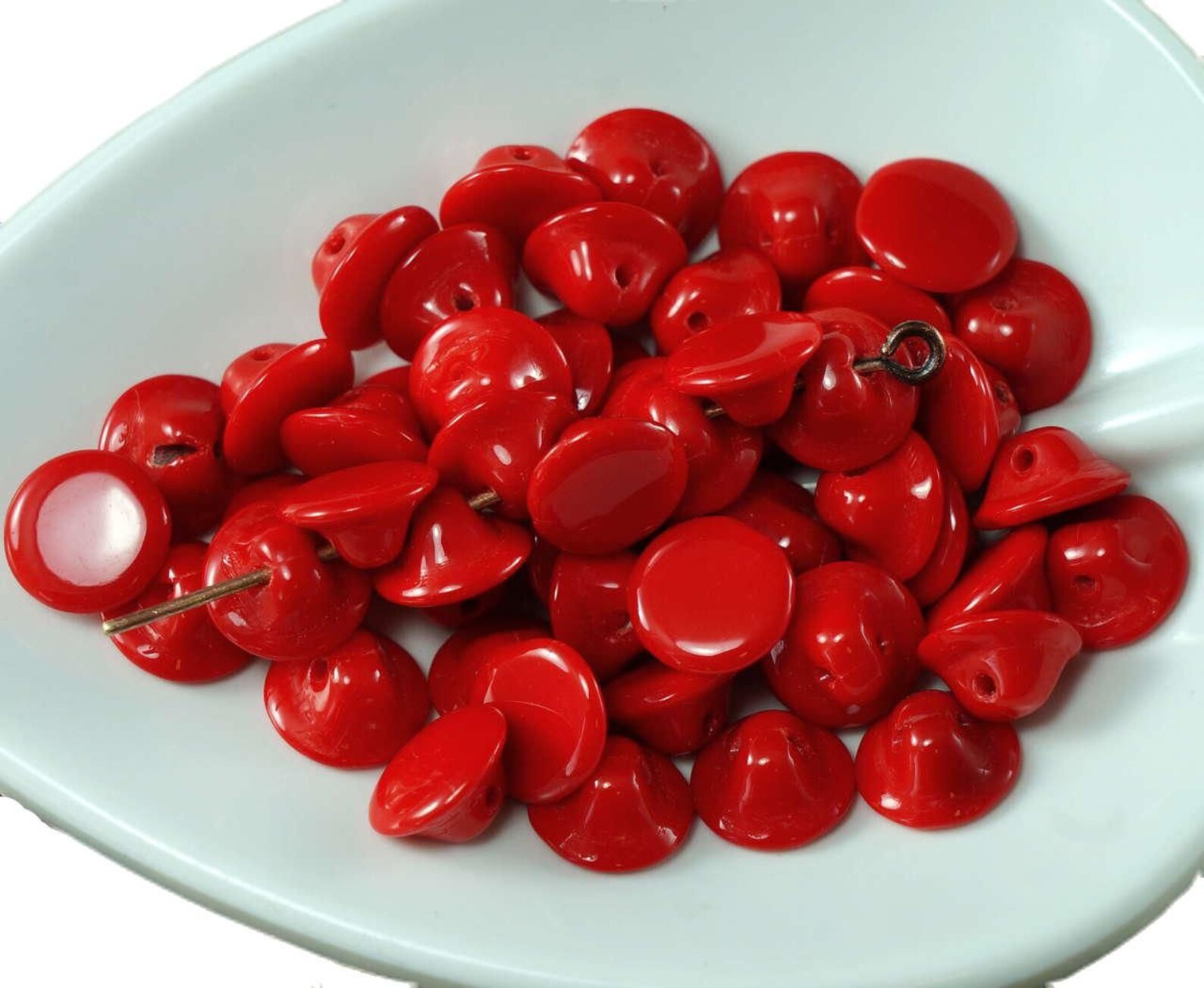 Opaque Red Czech Glass Pin Button Beads Round Flat Weaving 7mm X 4mm ...