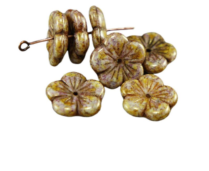 Large Flat Flower Cup Czech Glass Beads 14mm 6pcs - Etsy