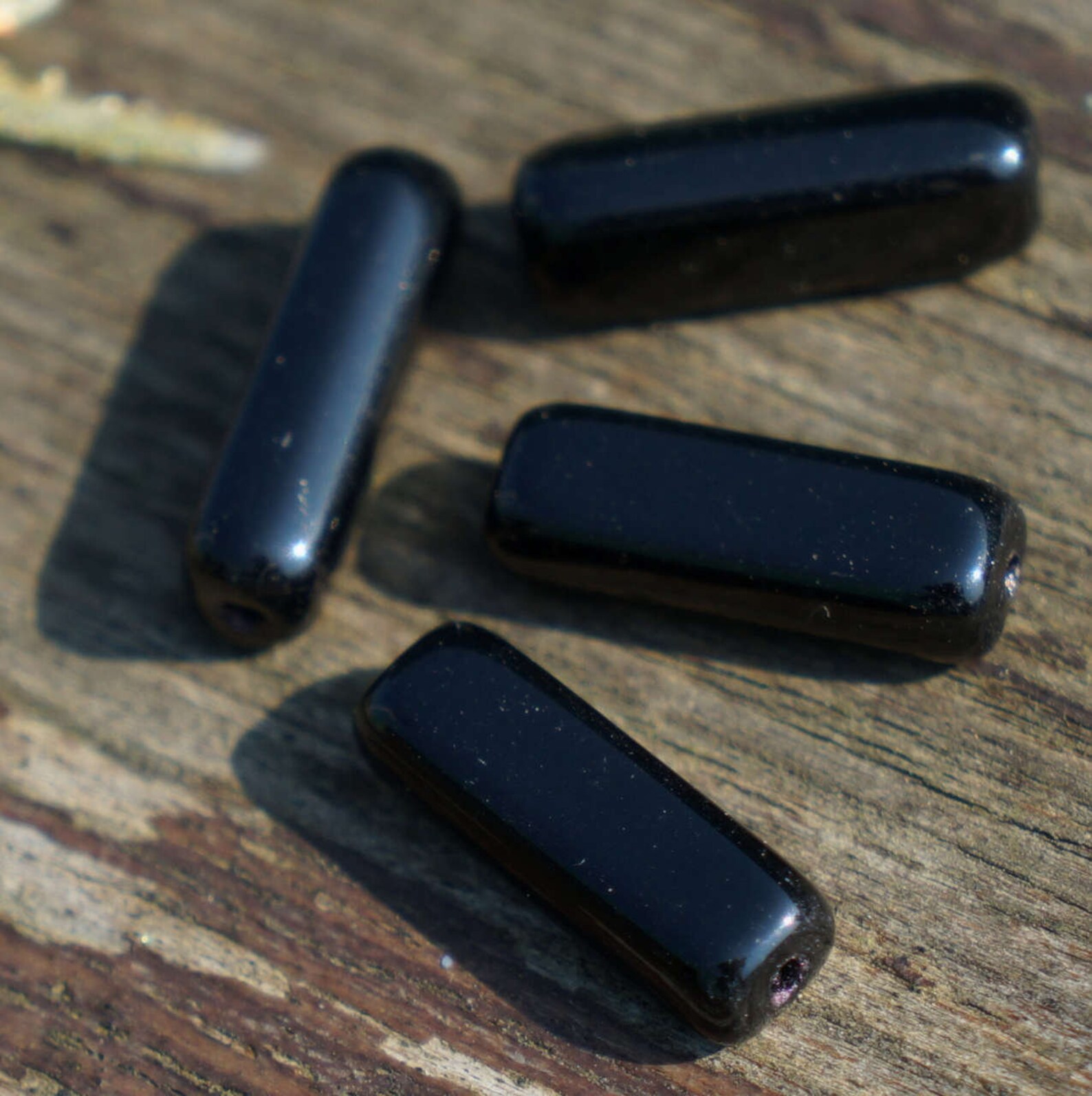 Opaque Black Czech Glass Flat Rectangle Tube Beads Bohemian | Etsy