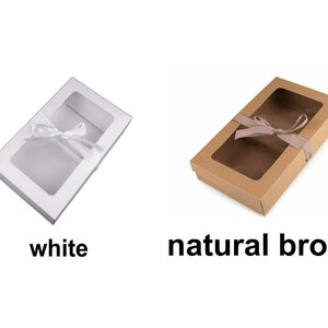 5pc Natural Brown Folding Paper Box With Window and Ribbon, Boxes, Gift ...