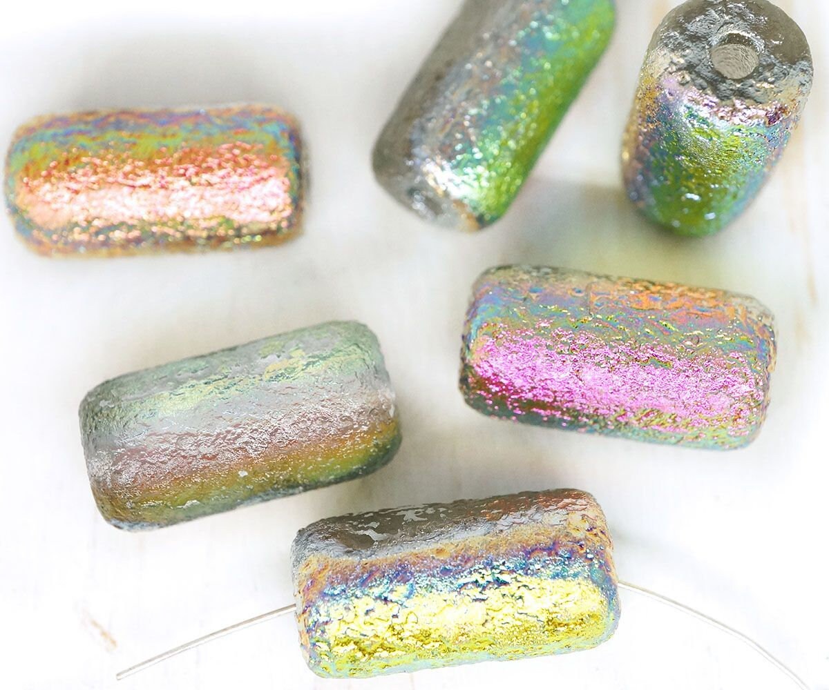 1pc Matte Crystal Metallic Dichroic Vitrail Green Pink Half Rustic Tube ...