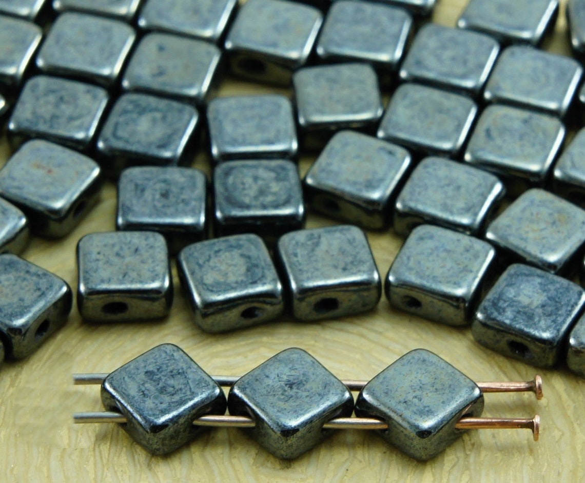 30pcs Metallic Rhombus Flat Square Silky 2 Two Hole Czech - Etsy