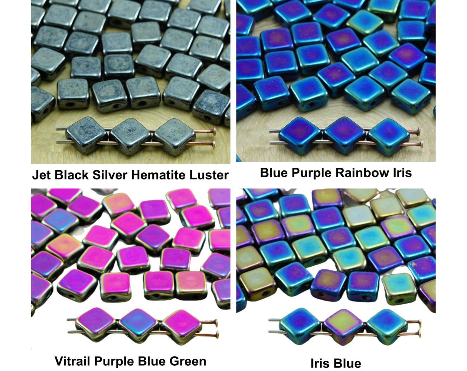 30pcs Metallic Rhombus Flat Square Silky 2 Two Hole Czech - Etsy