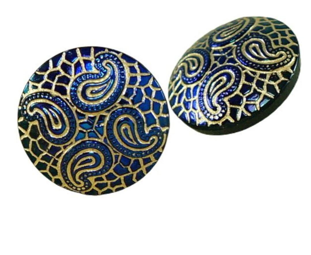 1pc Dark Shiny Blue Matte Gold Leaf Snake Skin Handmade Czech Glass ...