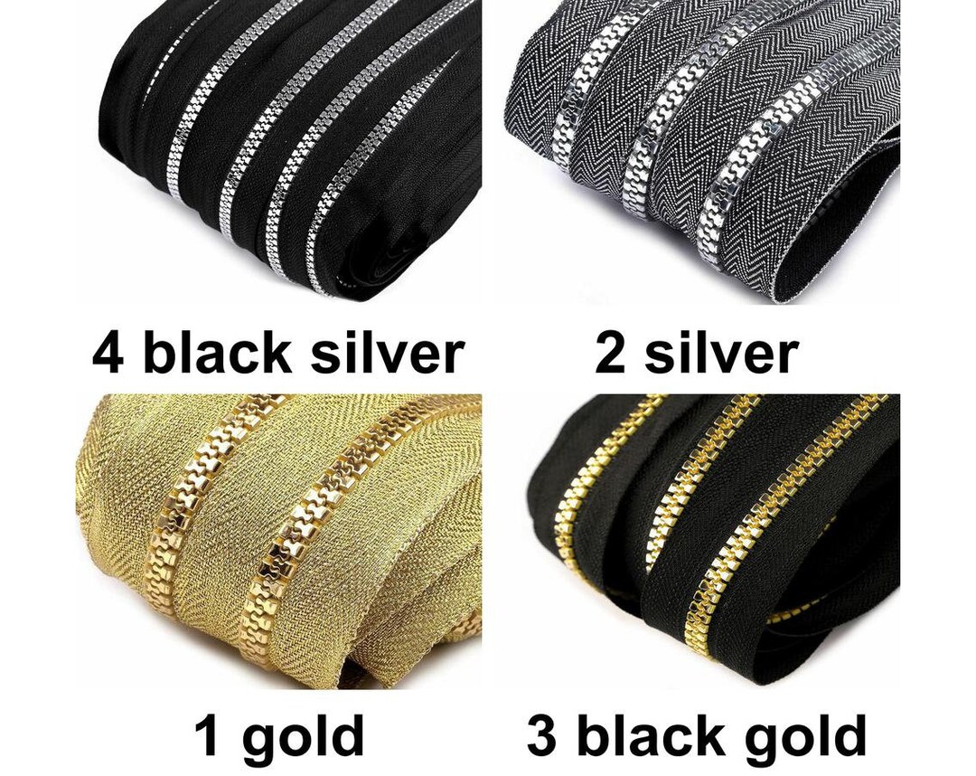 1m Continuous Plastic Zipper 5mm Golden or Silver Colour Zipper Parka ...
