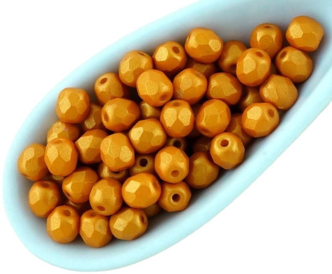 100pcs Gold Shine Matte Pearl Round Faceted Fire Polished - Etsy