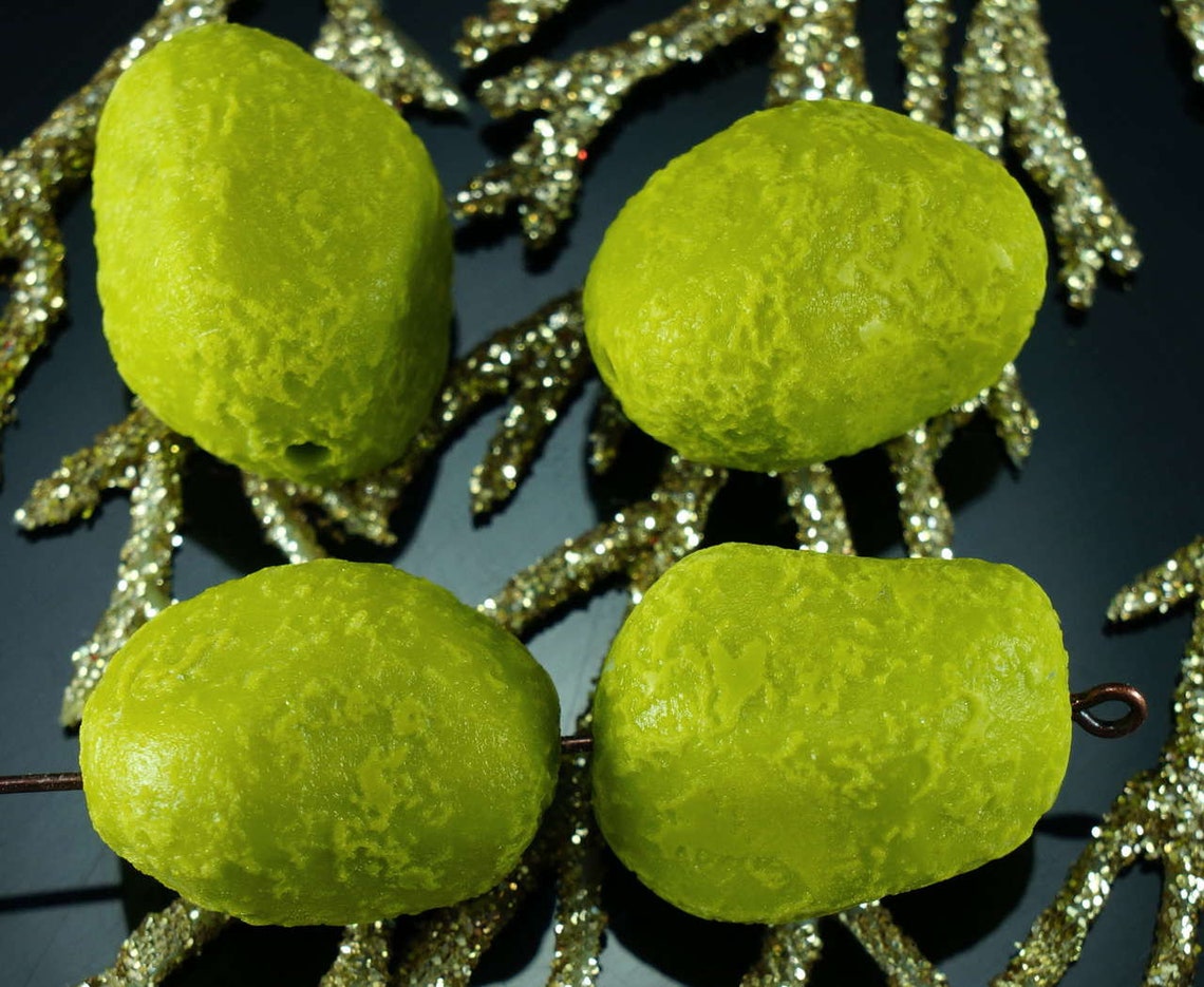 Large Opaque Lime Green Rustic Rough Etched Czech Glass Oval - Etsy