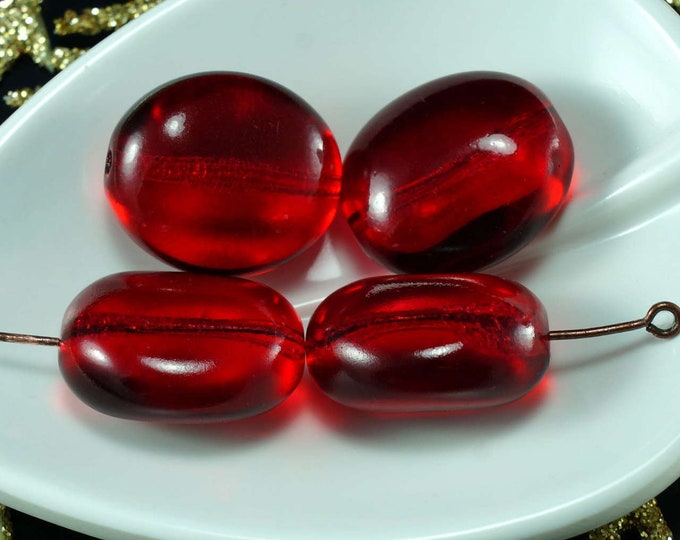 Large Ruby Red Czech Glass Oval Beads 18mm X 15mm 6pcs - Etsy