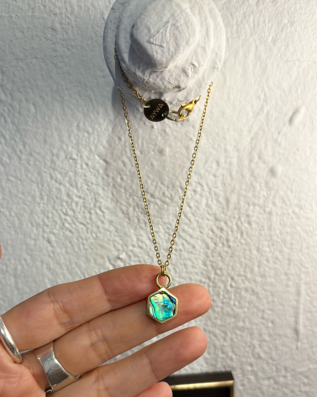 Hexagon Golden Chain Golden With Abalone Shell Pendant Handmade Abalone ...