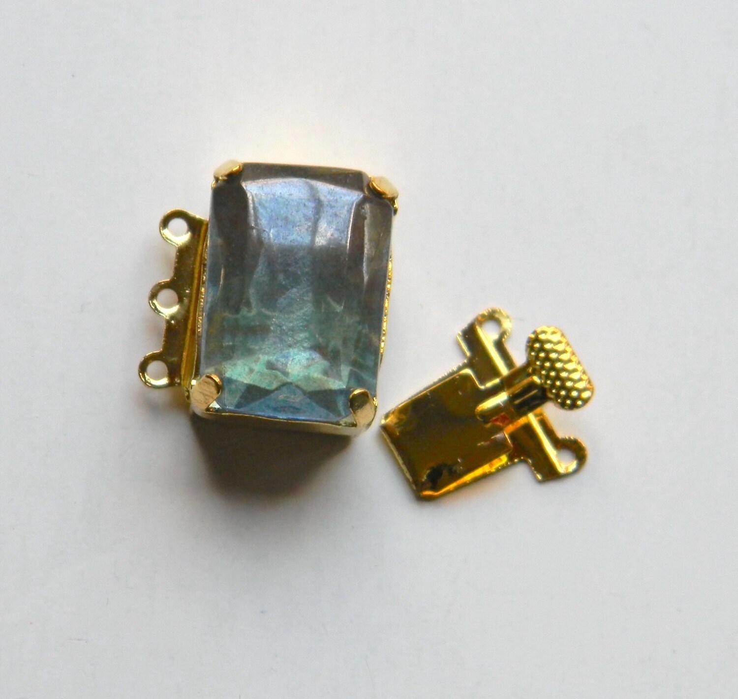 Beautiful Big Teal Rhinestone Gold Plated Czech Rectangular Box Clasp ...