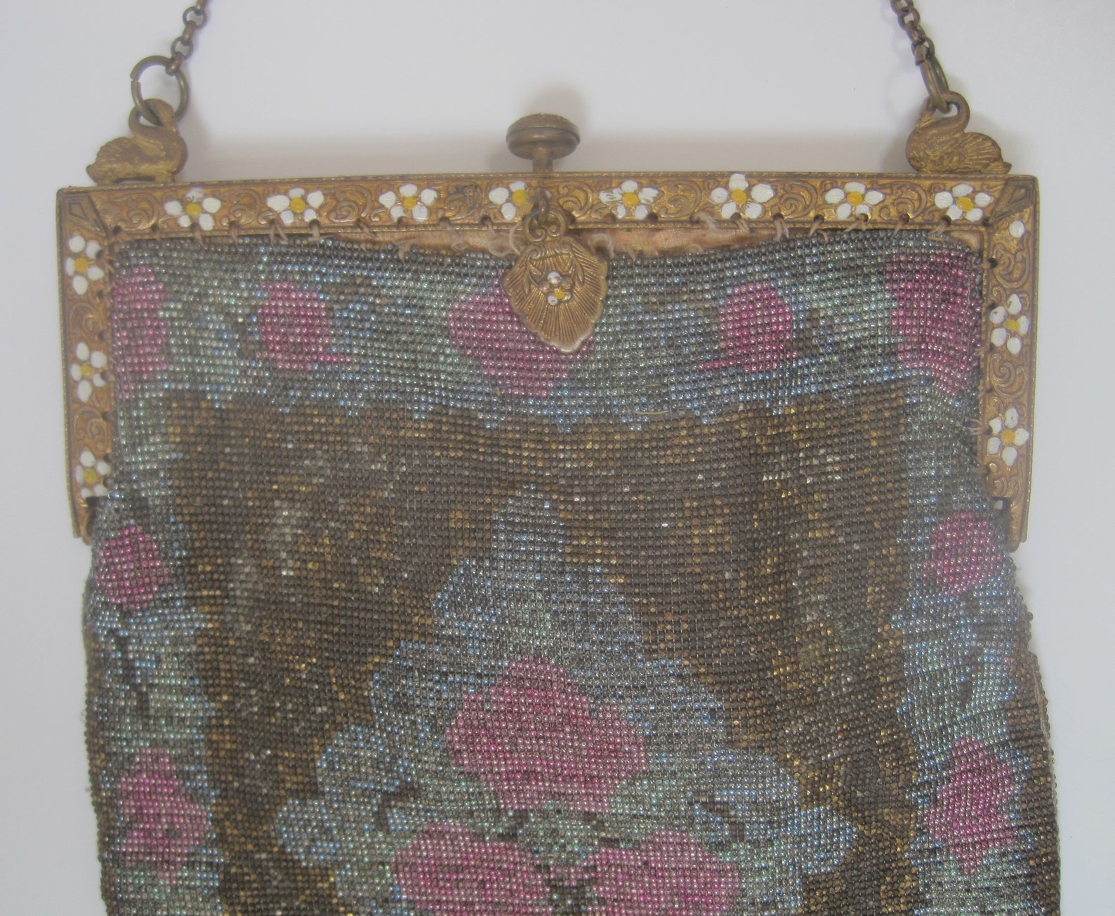 Antique Beaded Evening Bag/purse, 6.25 X 8, Gold Tone Chain, Decorative ...