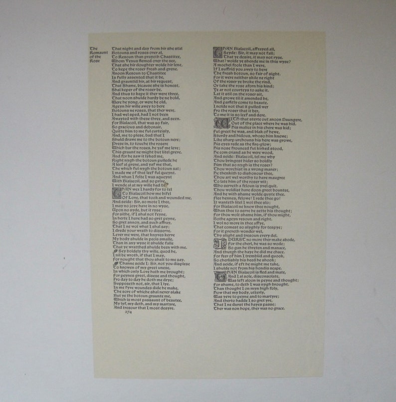 Romaunt of the Rose-facsimile Page, Works of Geoffrey Chaucer kelmscott ...