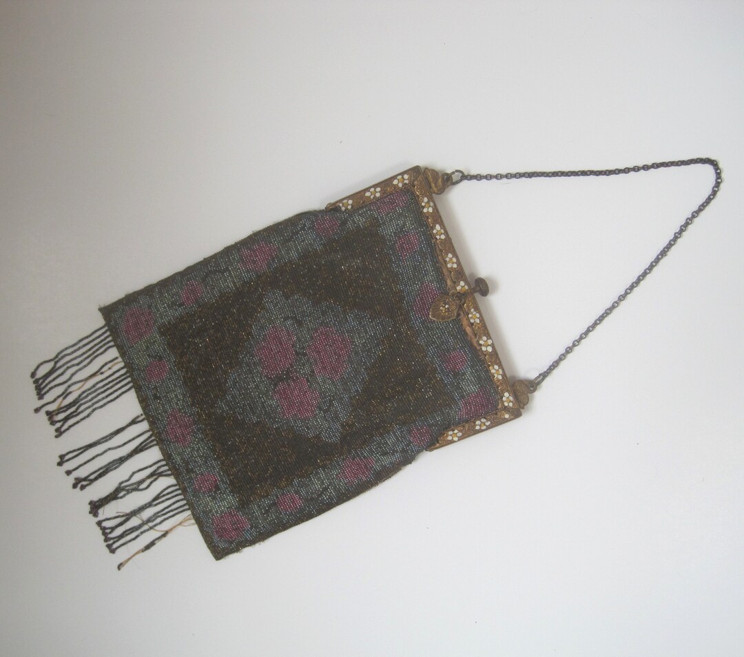 Antique Beaded Evening Bag/purse, 6.25 X 8", Gold Tone Chain ...
