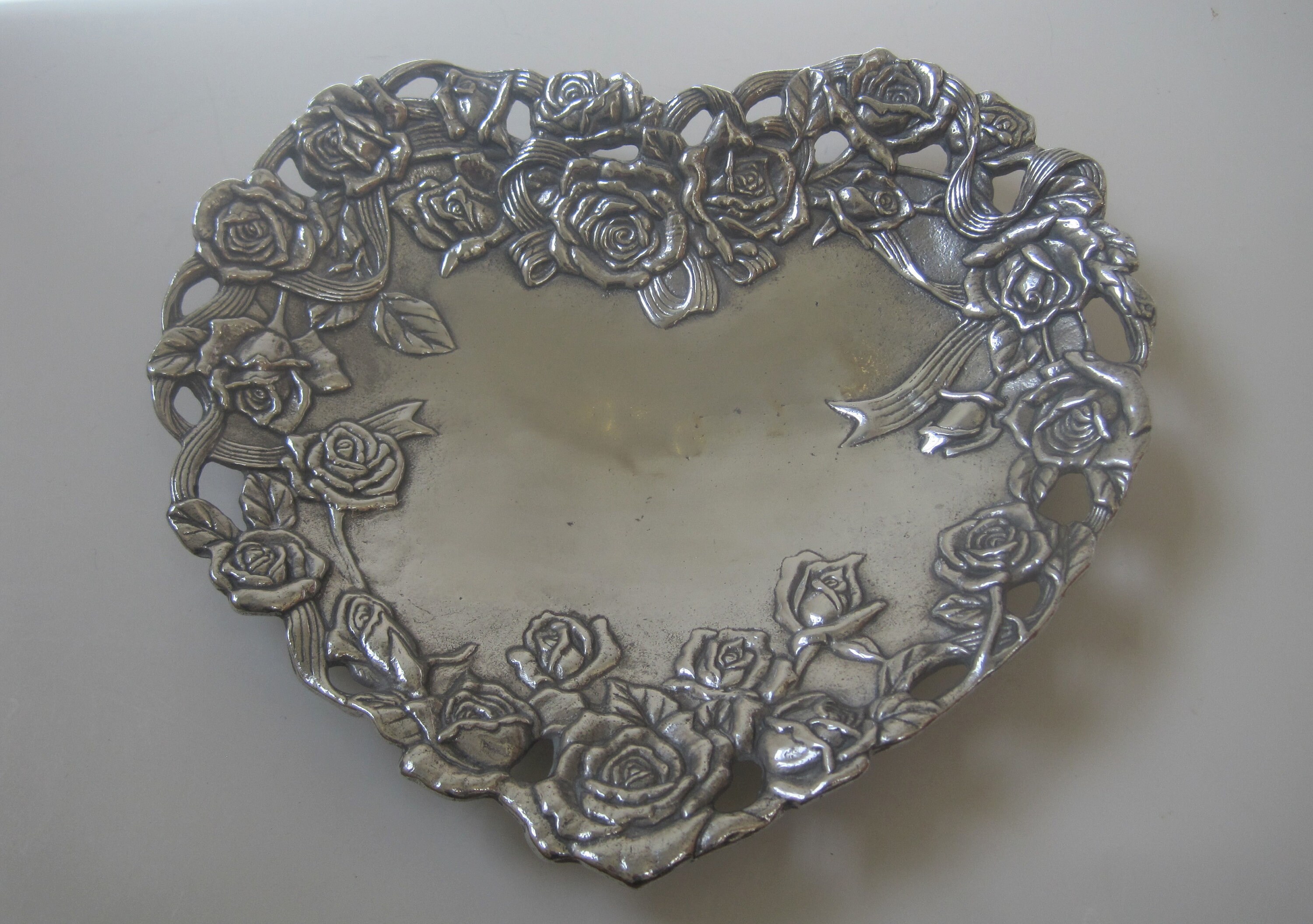 Arthur Court Heart Shaped Tray, Rose Bouquet, 10, Footed, Signed Elena ...