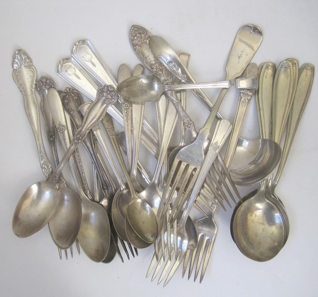 Scrap Mismatched Silver Plate Spoons & Forks for Craft Projects, 1.5 Lb ...