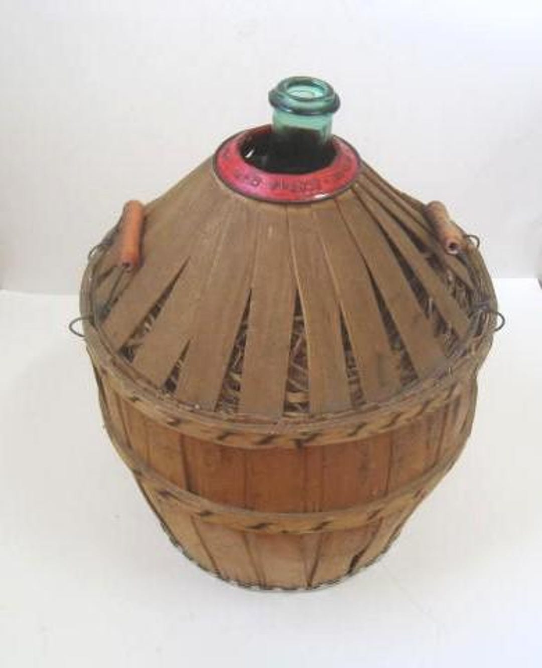 Dame Jeanne French 10 Liter Wine Bottle in Handled Wood Slat & Straw ...