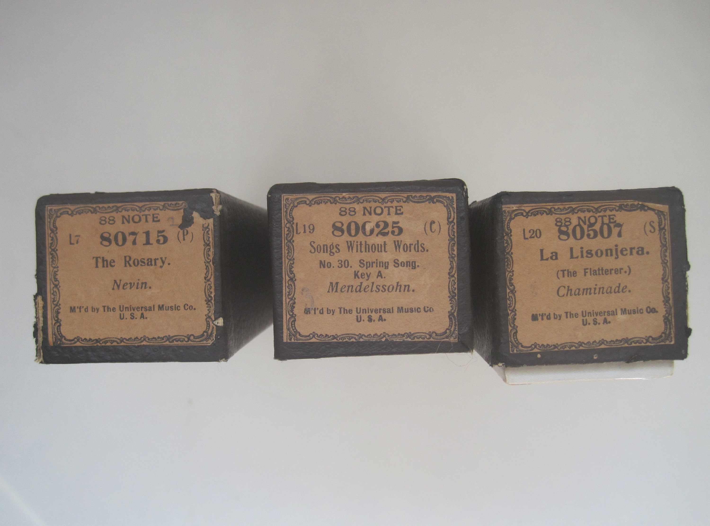 3 Antique Player Piano Roll Boxes, Universal Music Co, 12.5, Original ...