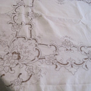Vintage Linen Cutwork Tablecloth/table Cover, 96 X 68, Cream W/ Beige ...