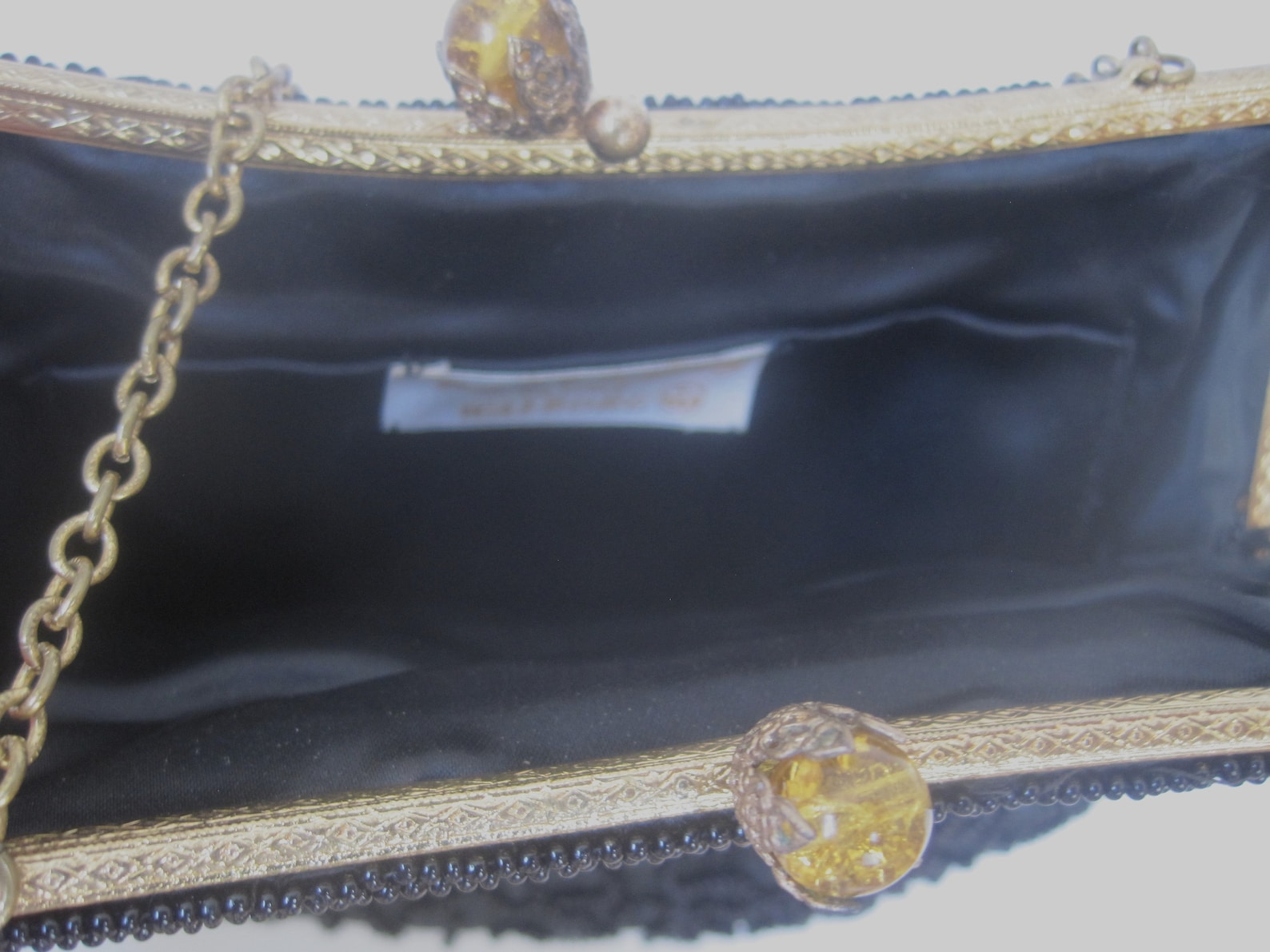 Walborg Black Beaded Evening Bag/purse, 5 X 8", Gold Tone Chain & Trim ...