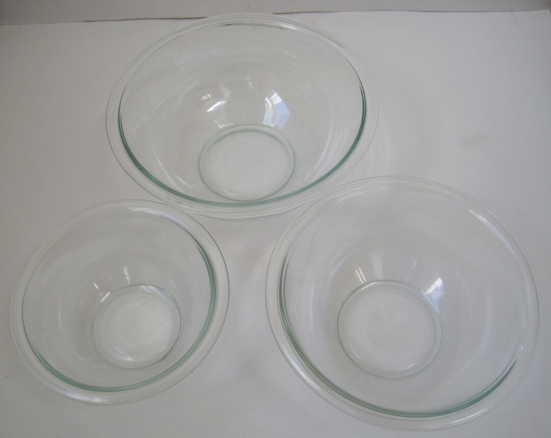 3 Pyrex Clear Glass Nesting Mixing Bowls 1, 1.5 and 2.4 Liters, Nos ...