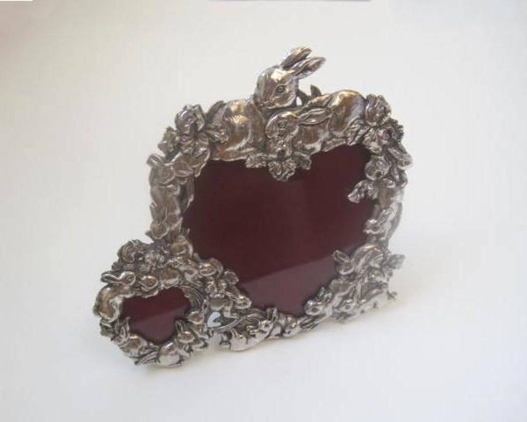 Arthur Court Bunny Rabbits Double Heart Picture Frame, 4" Photo ...