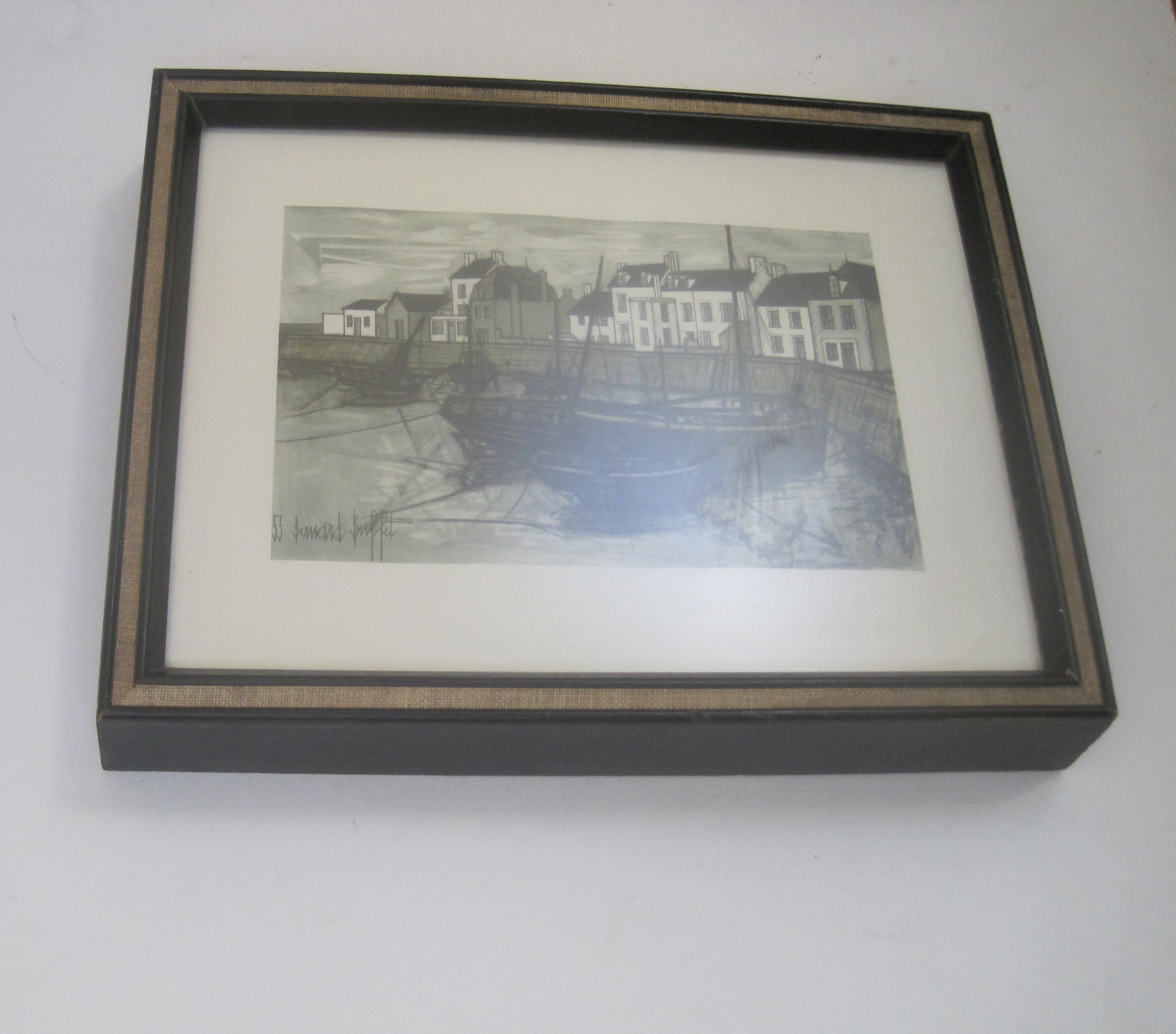 Midcentury/1950s Wood & Linen Picture Frame, 10.25 X 13.5 X 2, Black W ...