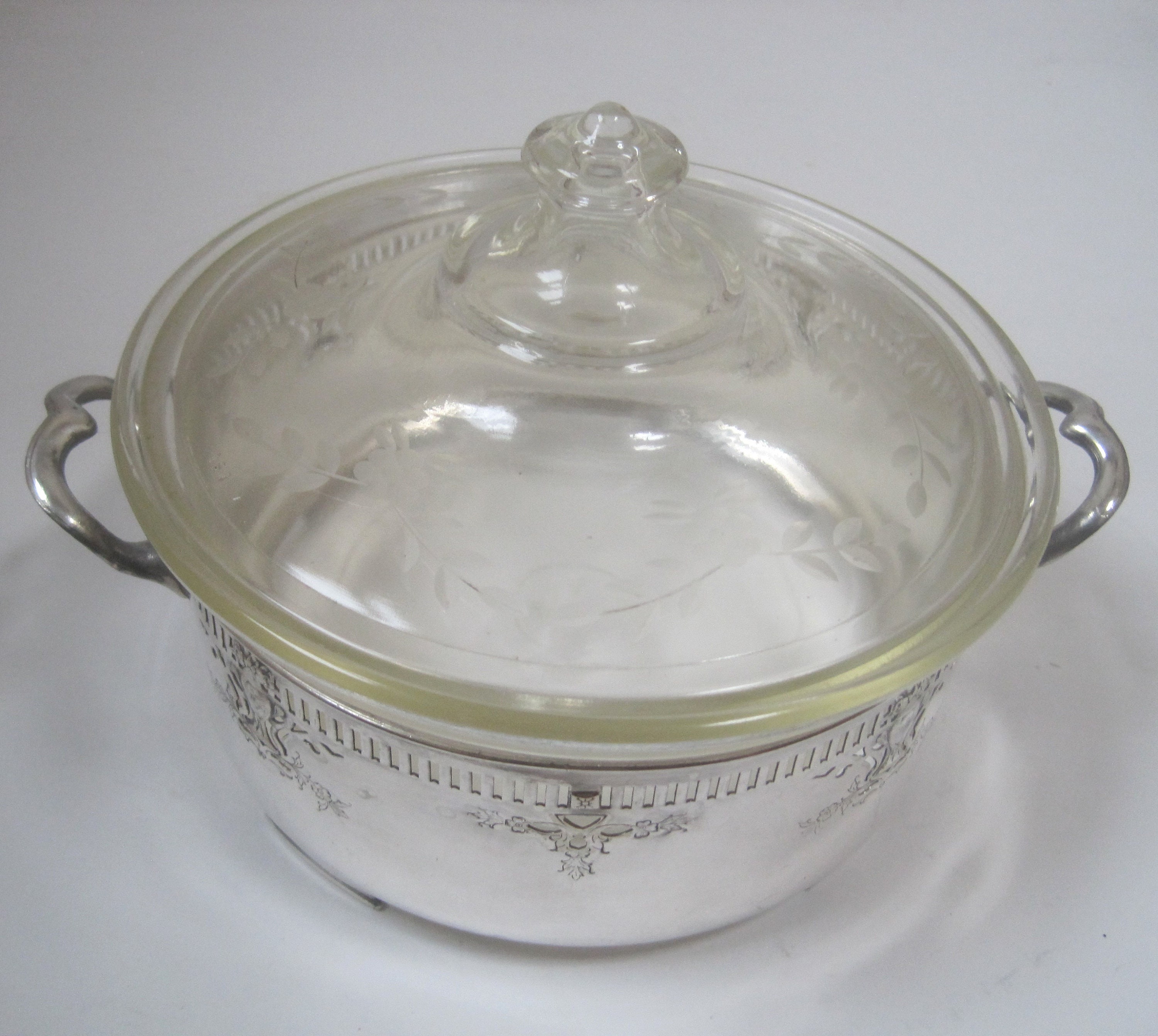 Sheffield Silver Plate Casserole W/ Pyrex Clear Glass Insert, 1 Qt ...