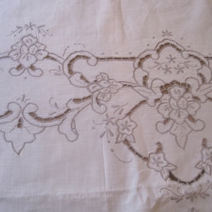Vintage Linen Cutwork Tablecloth/table Cover, 96 X 68, Cream W/ Beige ...