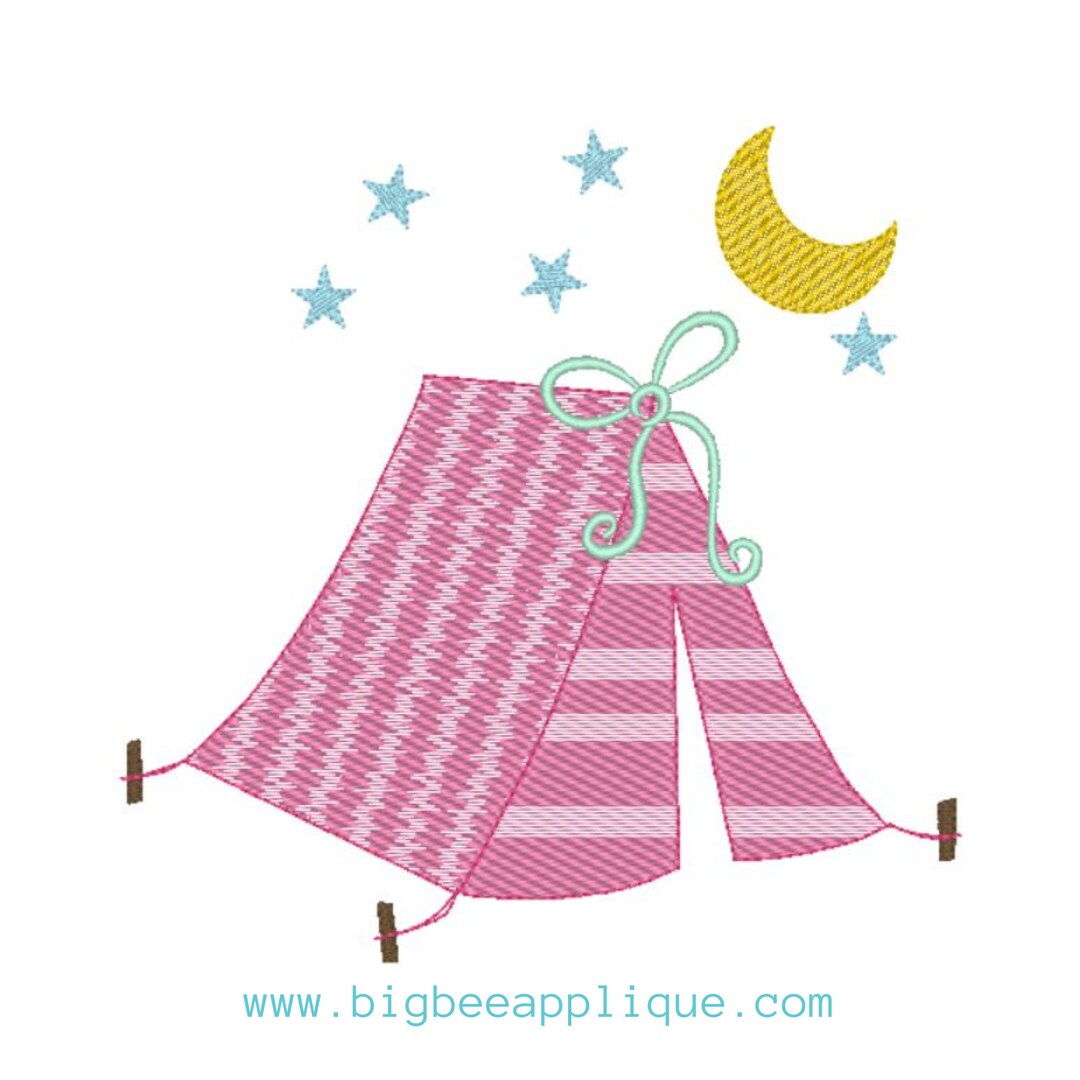 Girls Camping Tent Machine Embroidery Design, Glamping Embroidery ...