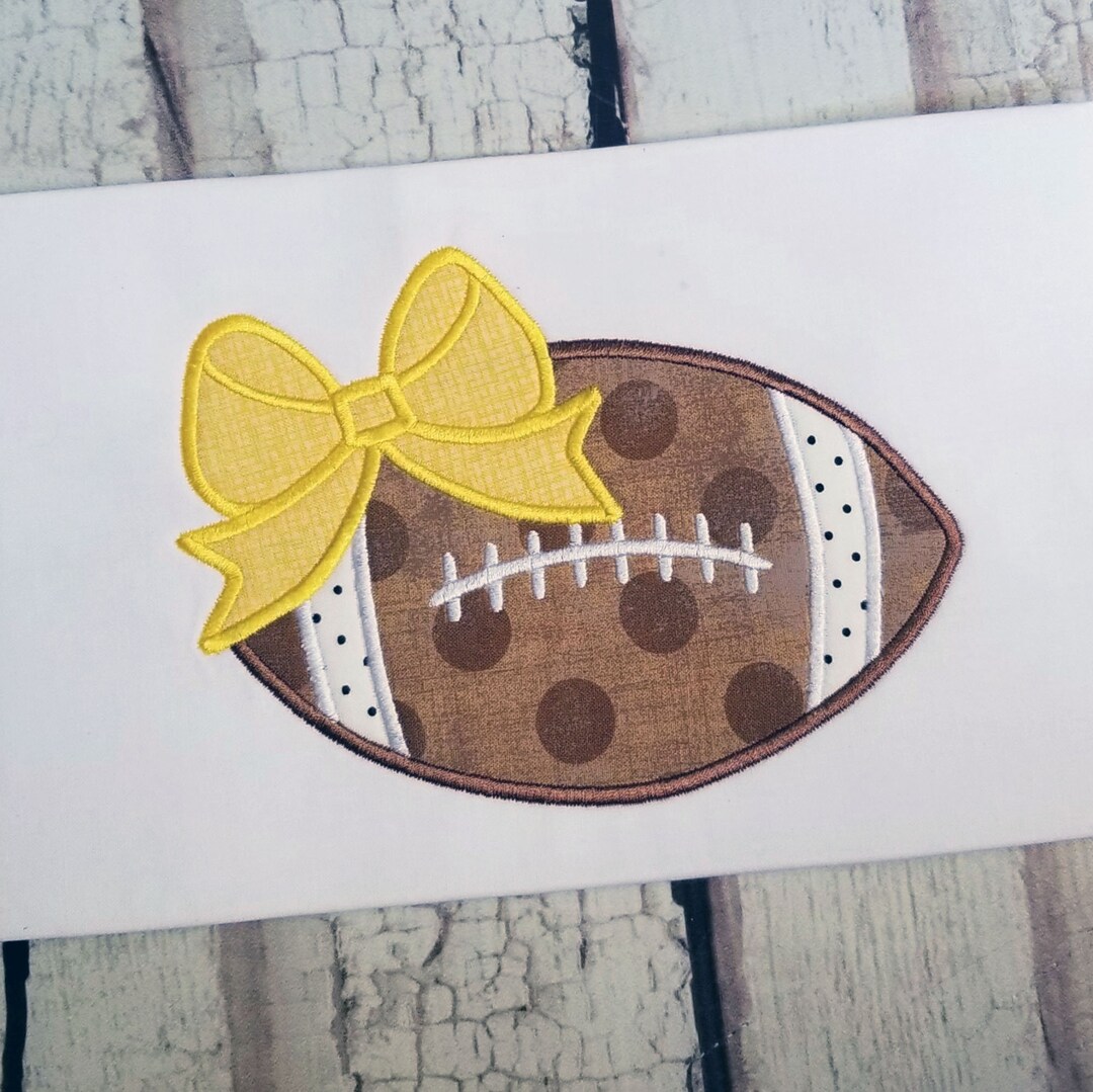 Football With Bow Machine Applique Design for Sports Embroidery Satin ...