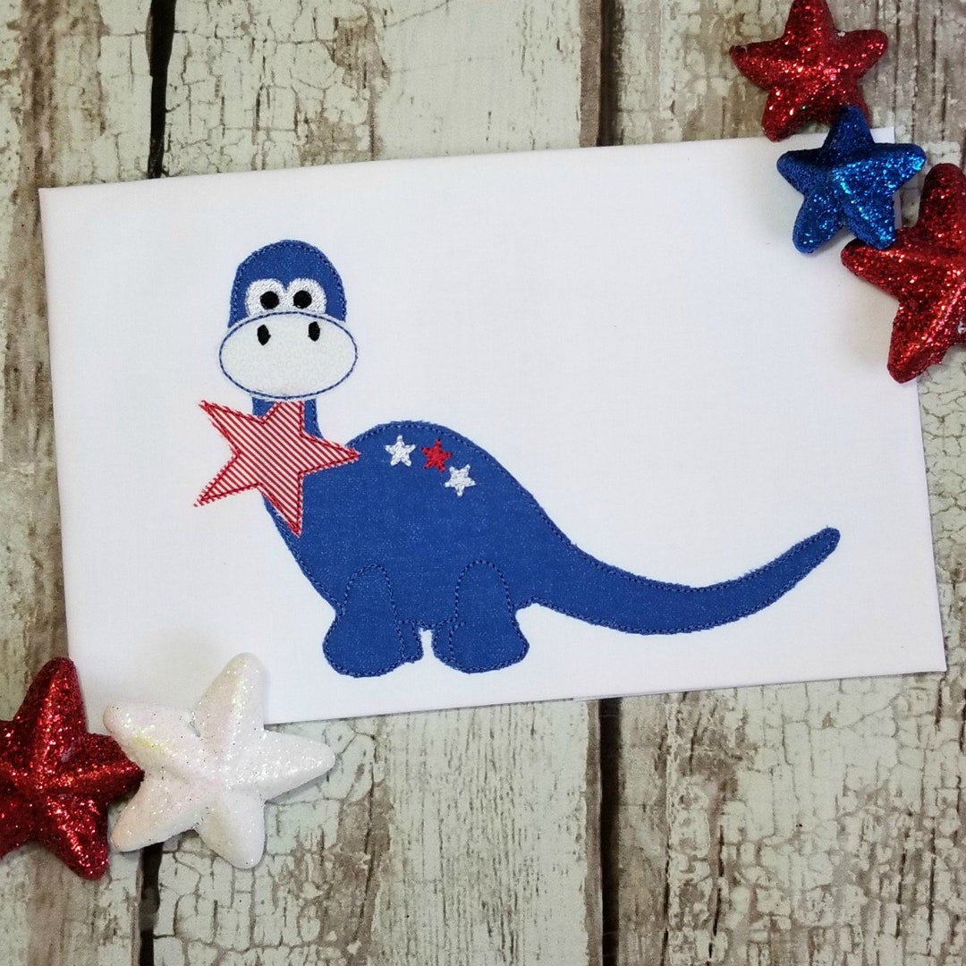 Dinosaur 4th of July Machine Applique Design, Independence Day Applique ...
