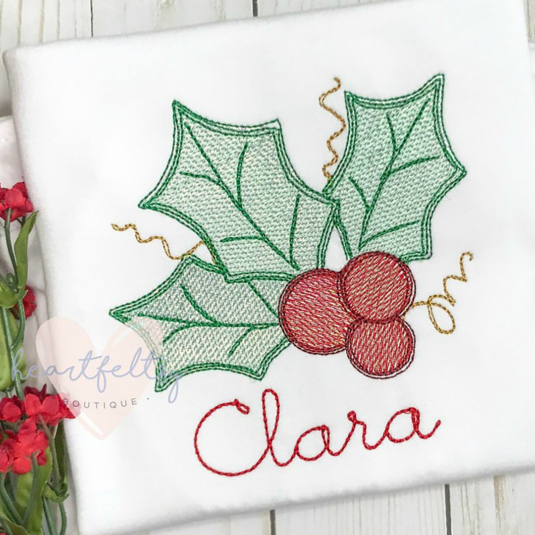 Christmas Holly Applique Design, Mylar Embroidery Applique Design ...