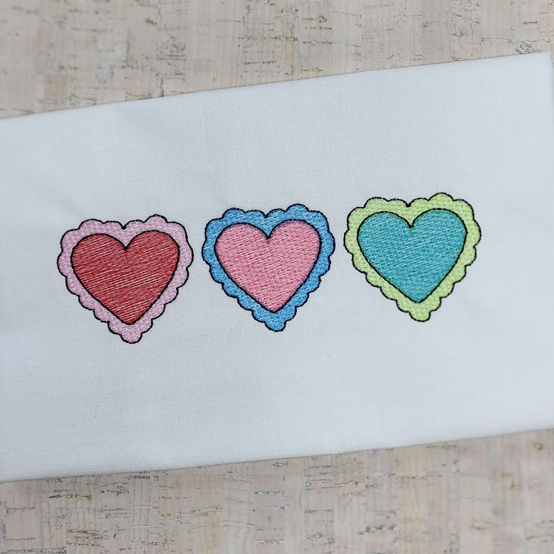 Scalloped Hearts Trio Embroidery Design, Valentines Day Sketch Stitch ...