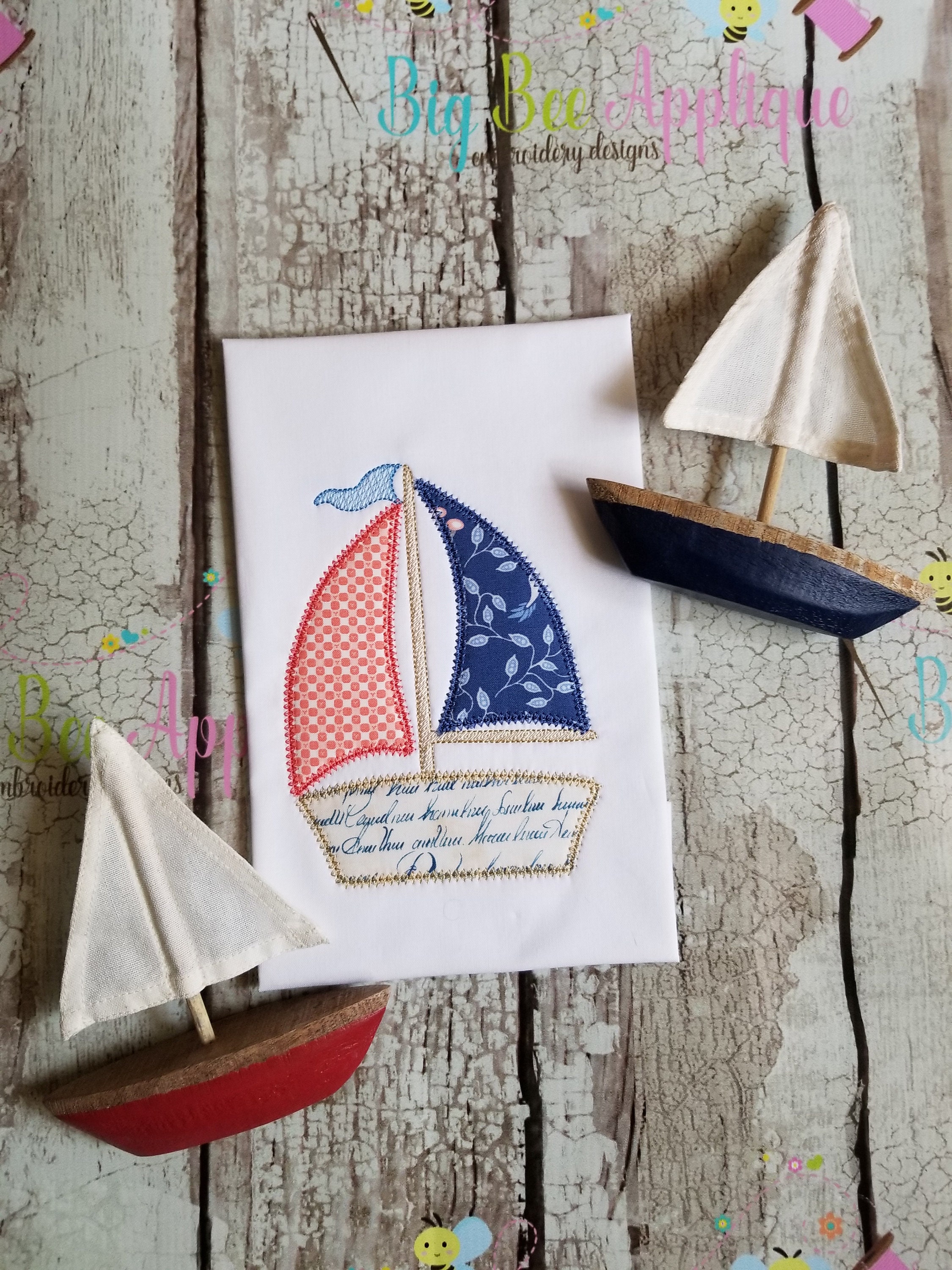 Sailboat Machine Applique Design Summer Applique with Motif | Etsy