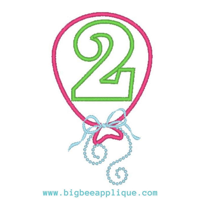 Balloon With Number 2 Machine Applique Design, 2nd Birthday Embroidery ...