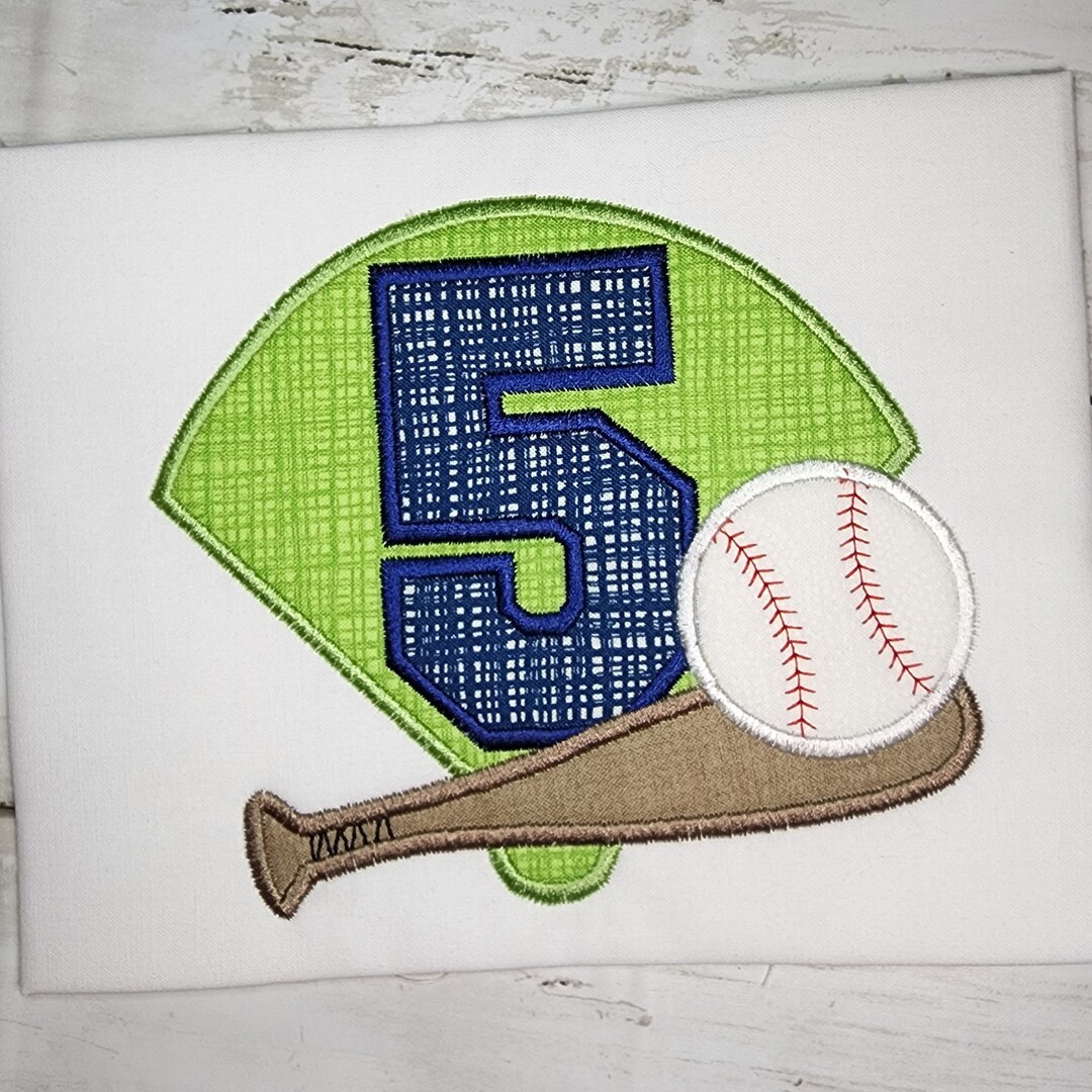 Baseball Birthday Number 5 Machine Applique Design Satin Stitch - Etsy