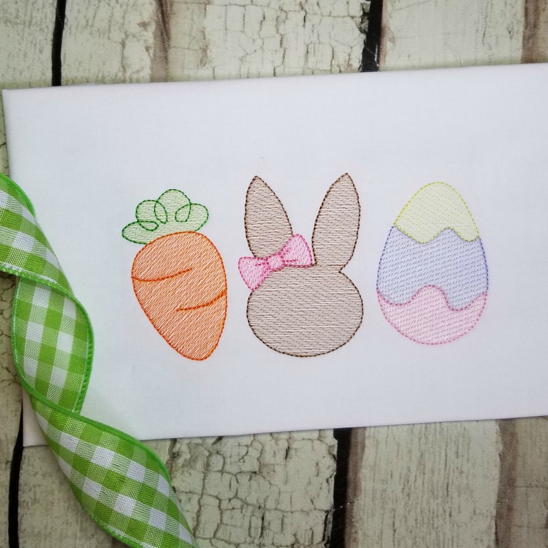 Easter Bunny Machine Embroidery Design Sketch Stitch With Carrot and ...