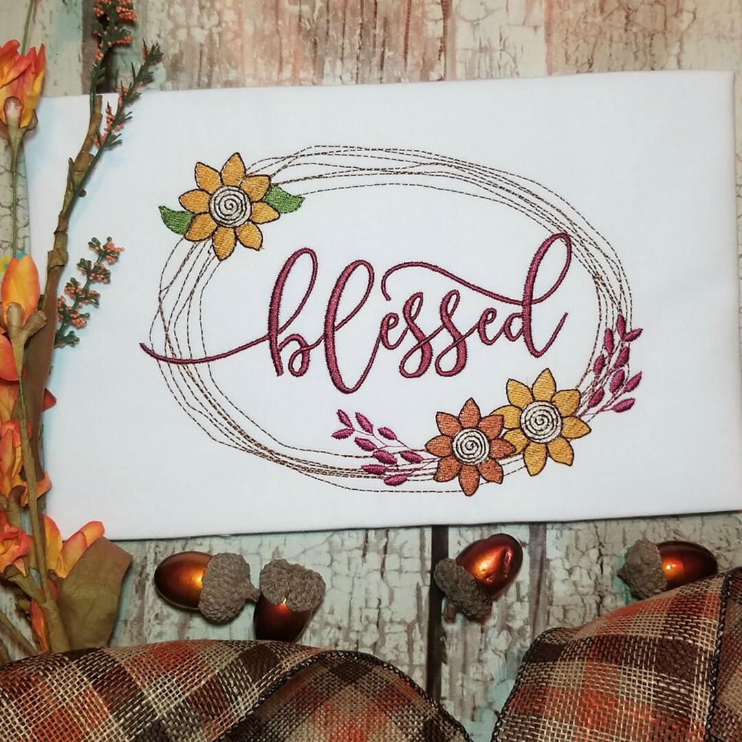 Blessed Thanksgiving Machine Embroidery Design With Sunflowers - Etsy