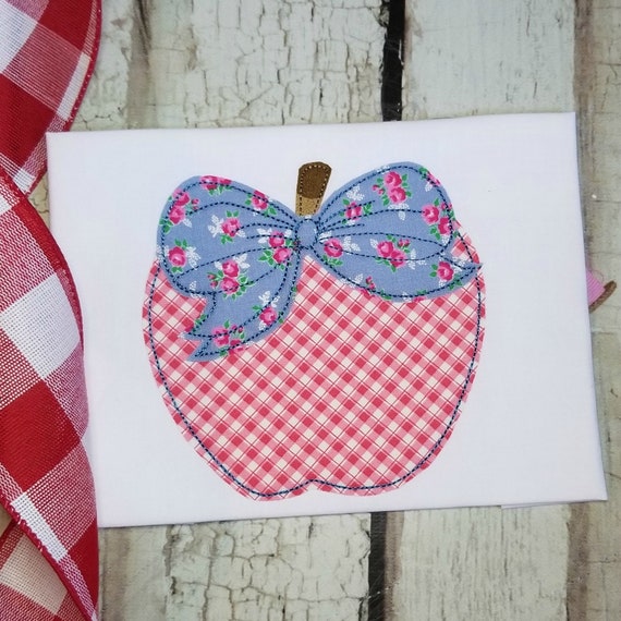Apple With Bow Machine Applique Design Back to School - Etsy