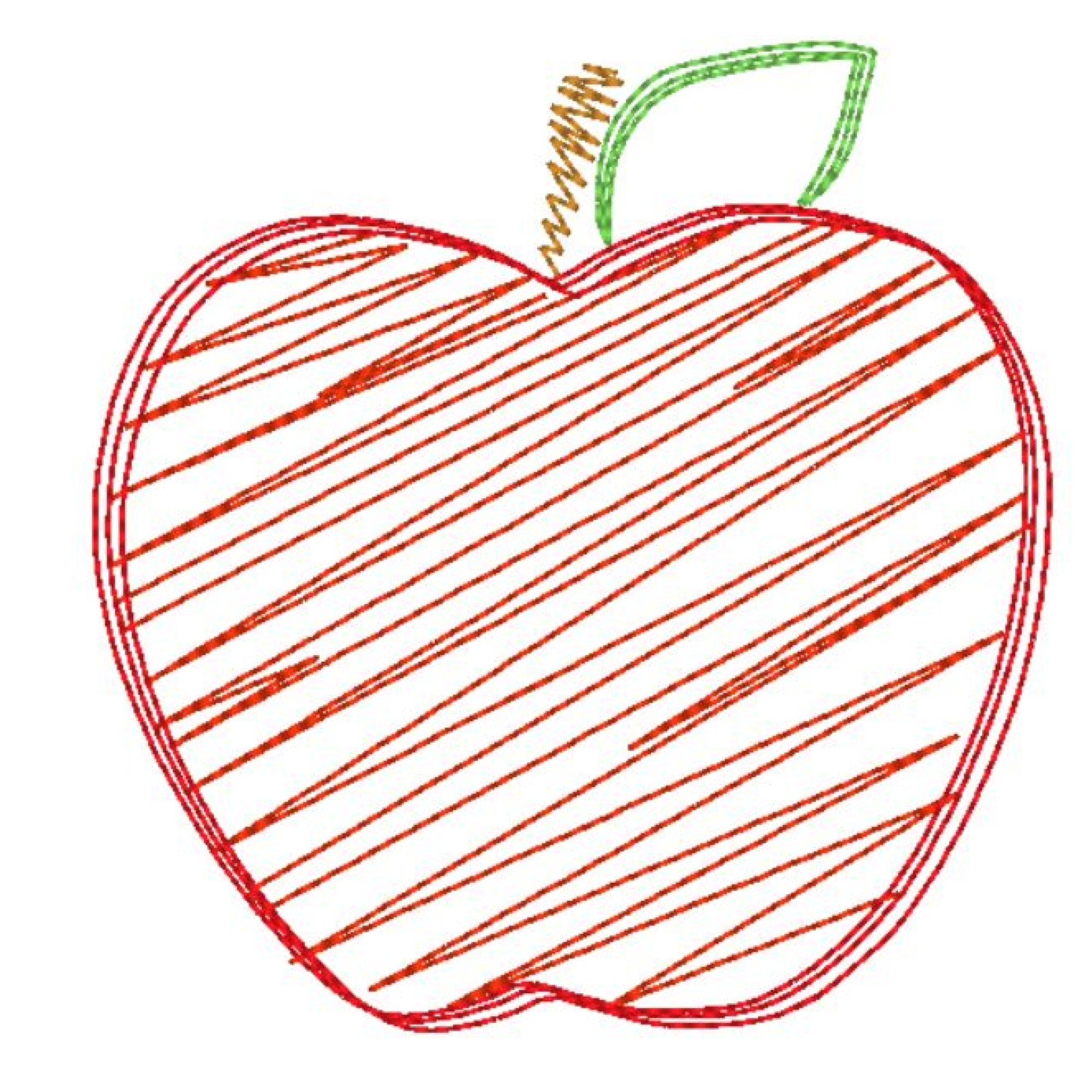 Scribble Apple Back to School Machine Applique Apple | Etsy
