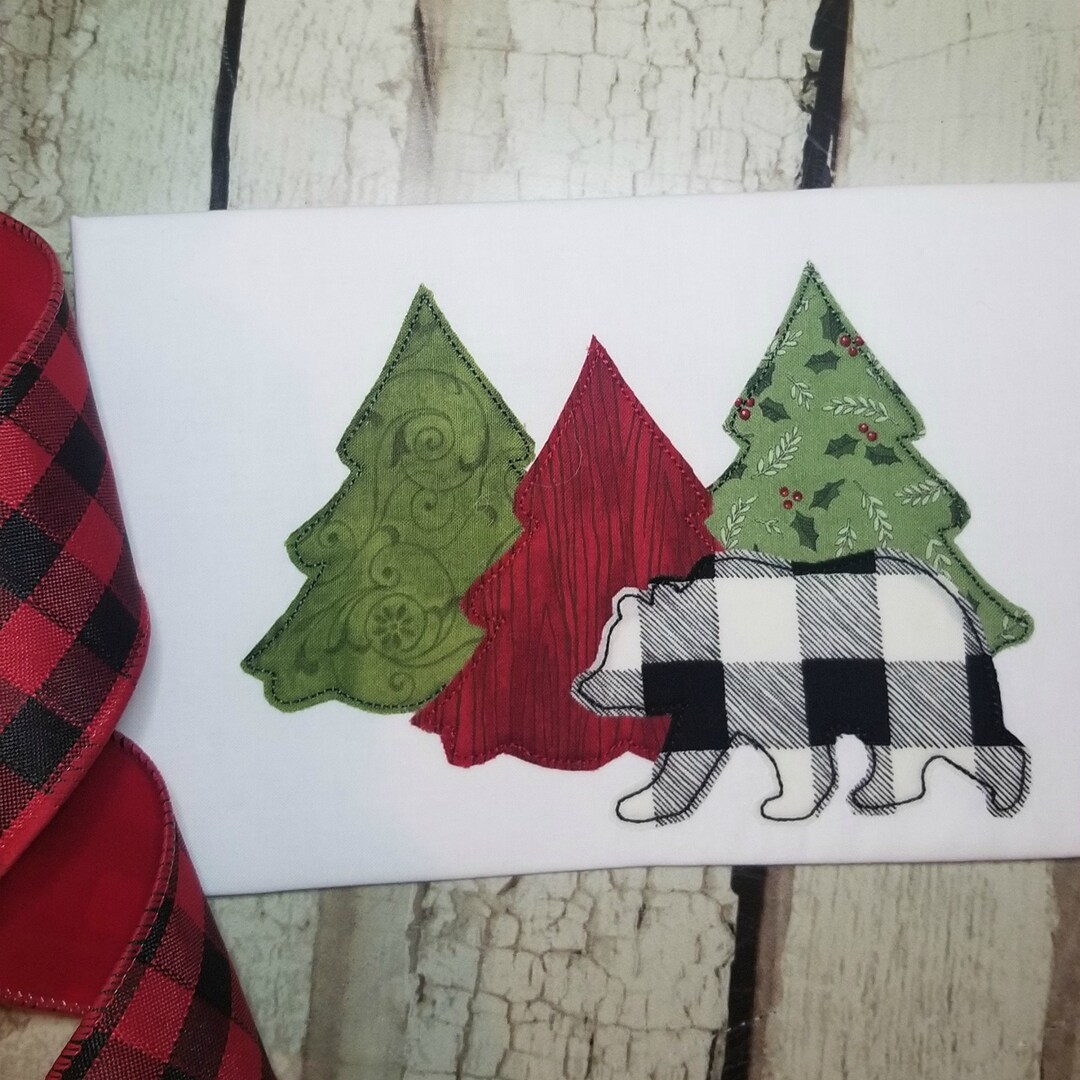 Bear Machine Applique Design, Woodland Trees Applique, Christmas ...