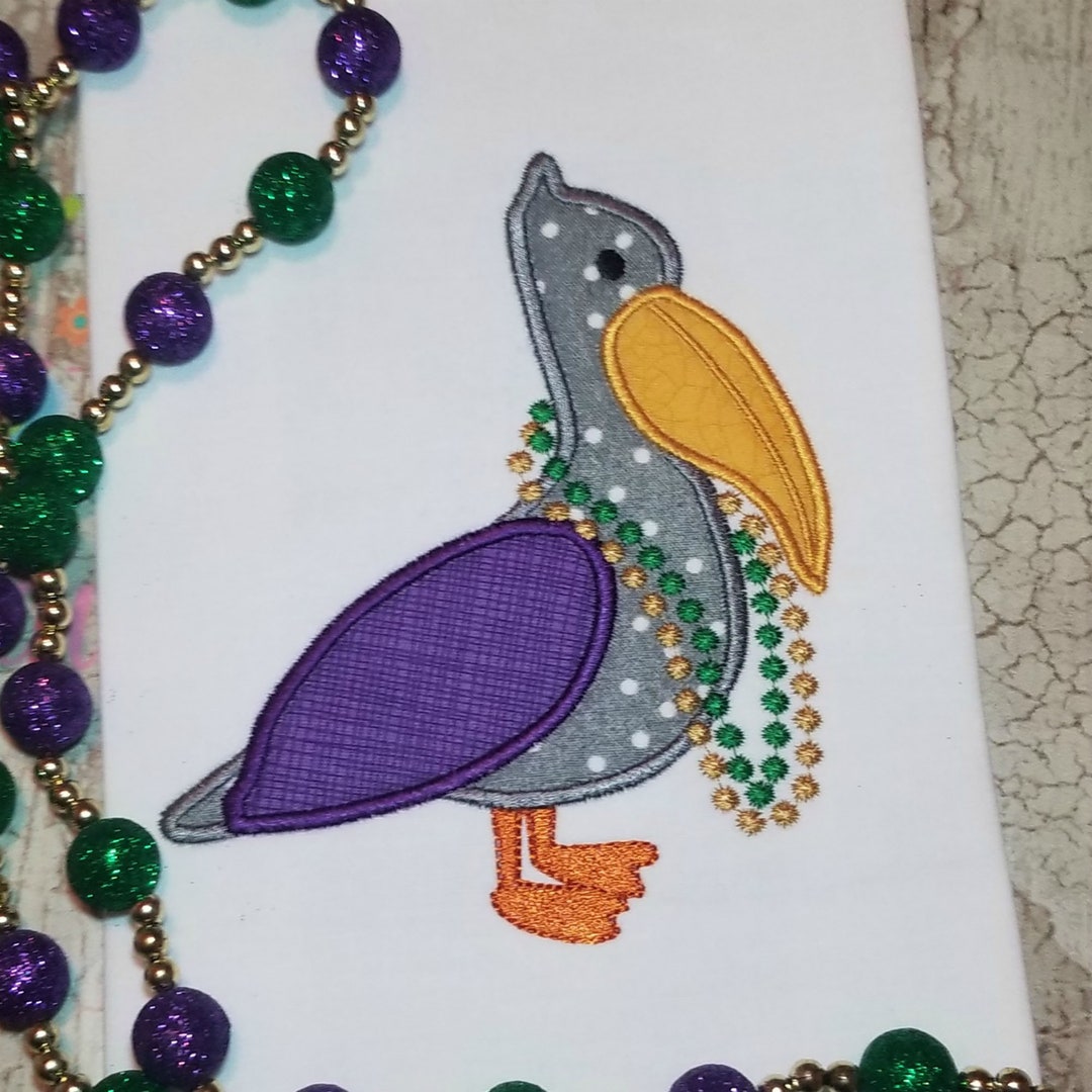 Pelican Machine Applique Design With Mardi Gras Beads for Carnival ...