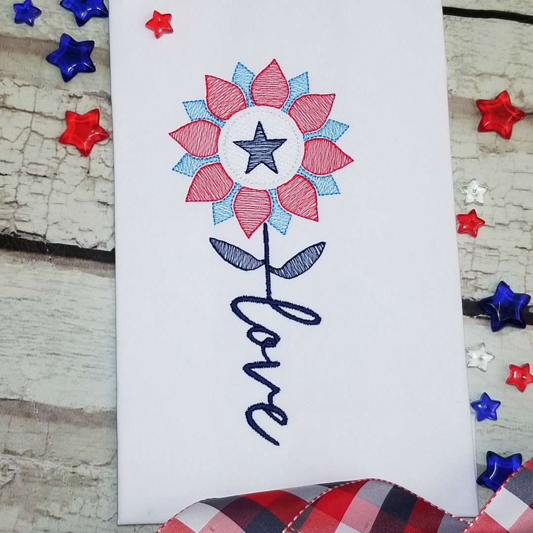 4th of July Flower Machine Embroidery Design, Independence Day ...