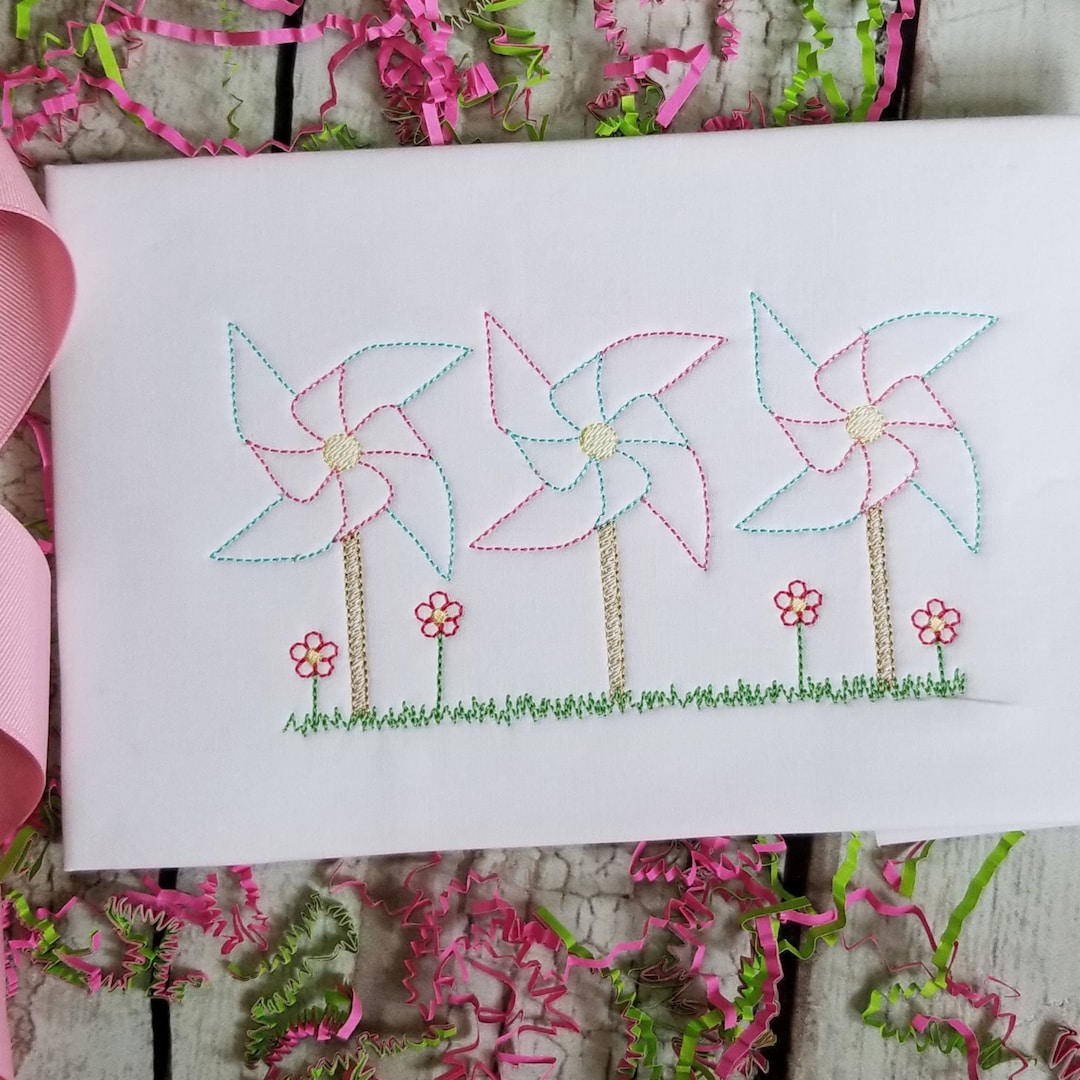 Pinwheel Machine Embroidery Design Vintage Stitch, Summer Embrodiery ...