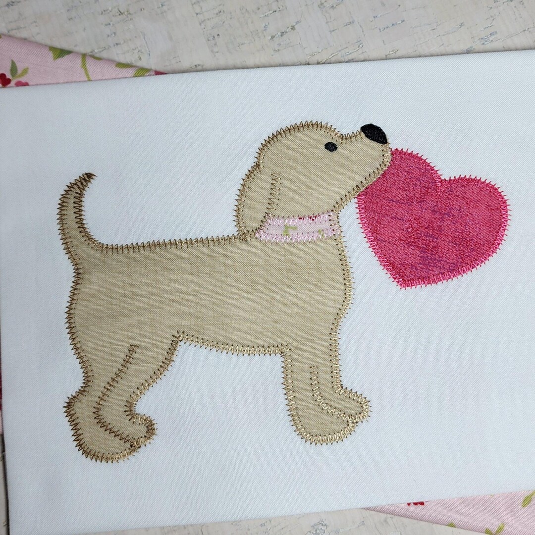 Dog Machine Applique Design With Heart Zigzag Stitch - Etsy