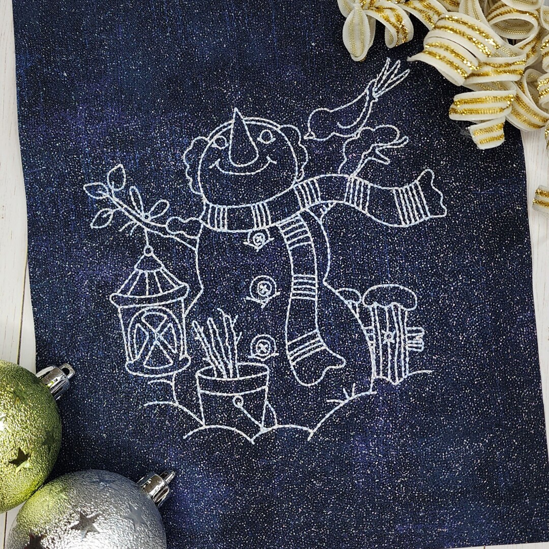Snowman Machine Embroidery Design, Winter Redwork Vintage Stitch - Etsy