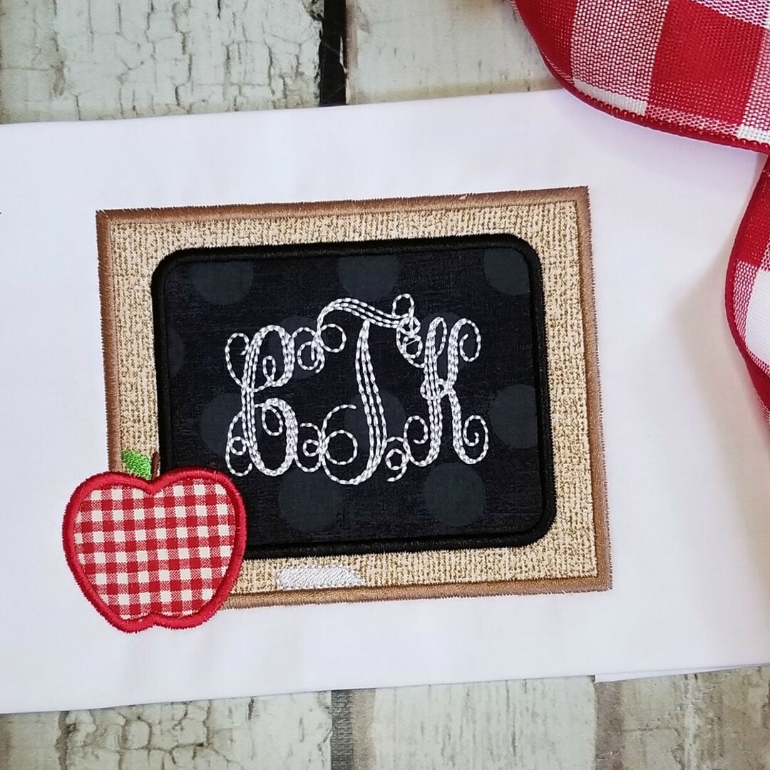 Back to School Chalkboard Applique Design, Apple Monogram Frame ...