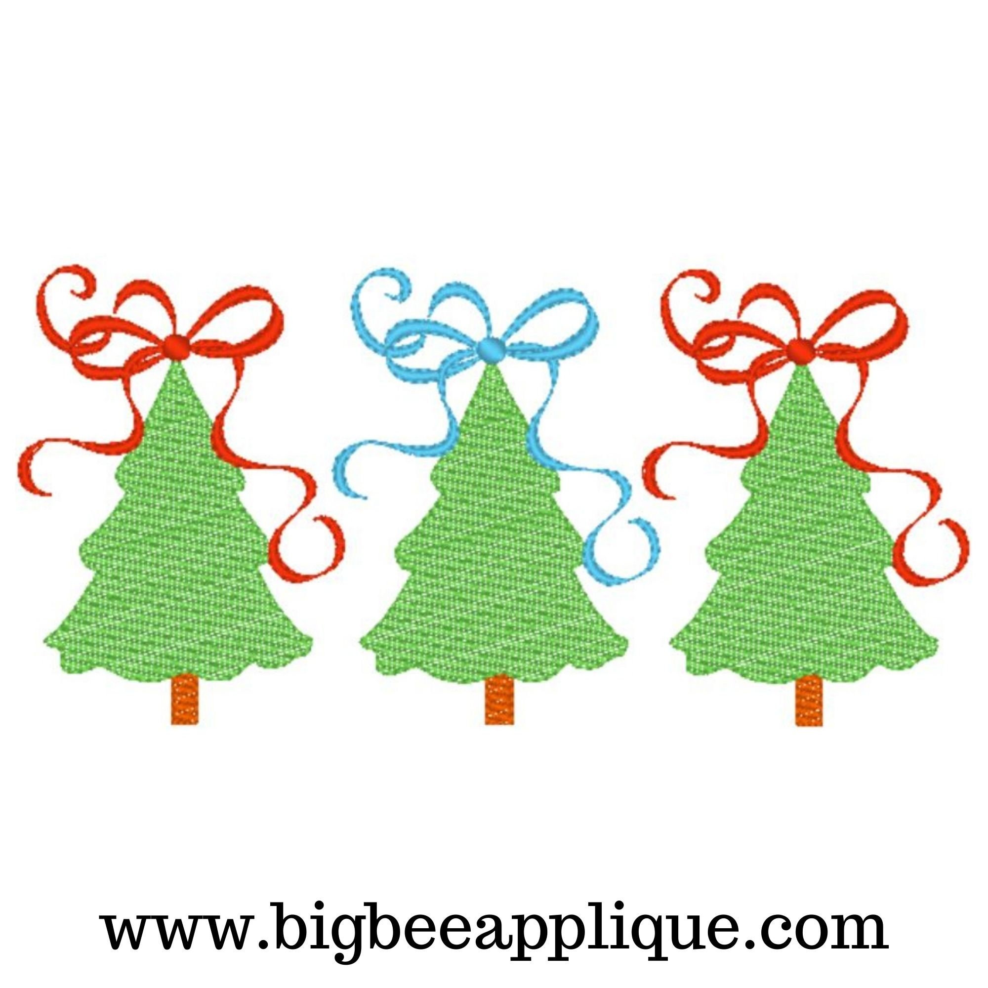 Christmas Tree Trio Machine Embroidery Design, Sketch Stitch Embroidery ...