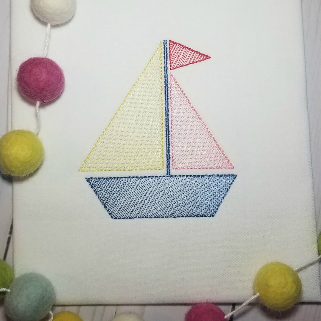 Sailboat Machine Embroidery Design, Sketch Stitch Embroidery, Summer ...