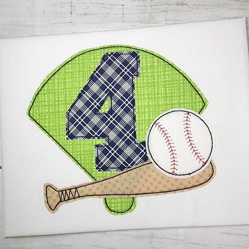 Baseball Birthday Number 4 Machine Applique Design Baseball | Etsy
